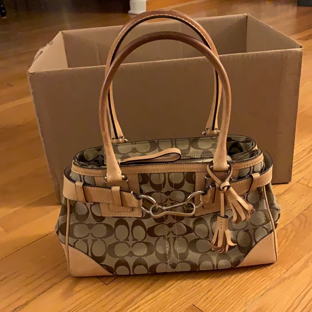 Coach Khaki Signature Canvas Hampton Satchel - Gem